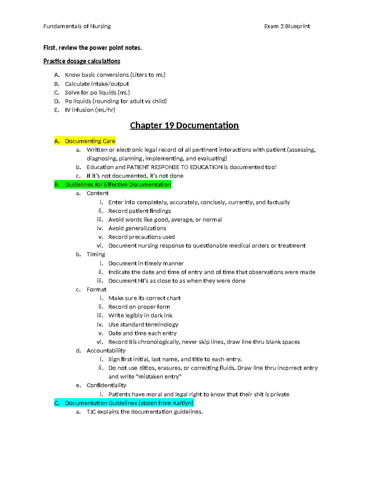 Fundamentals of Nursing study notes - First, review the power point ...
