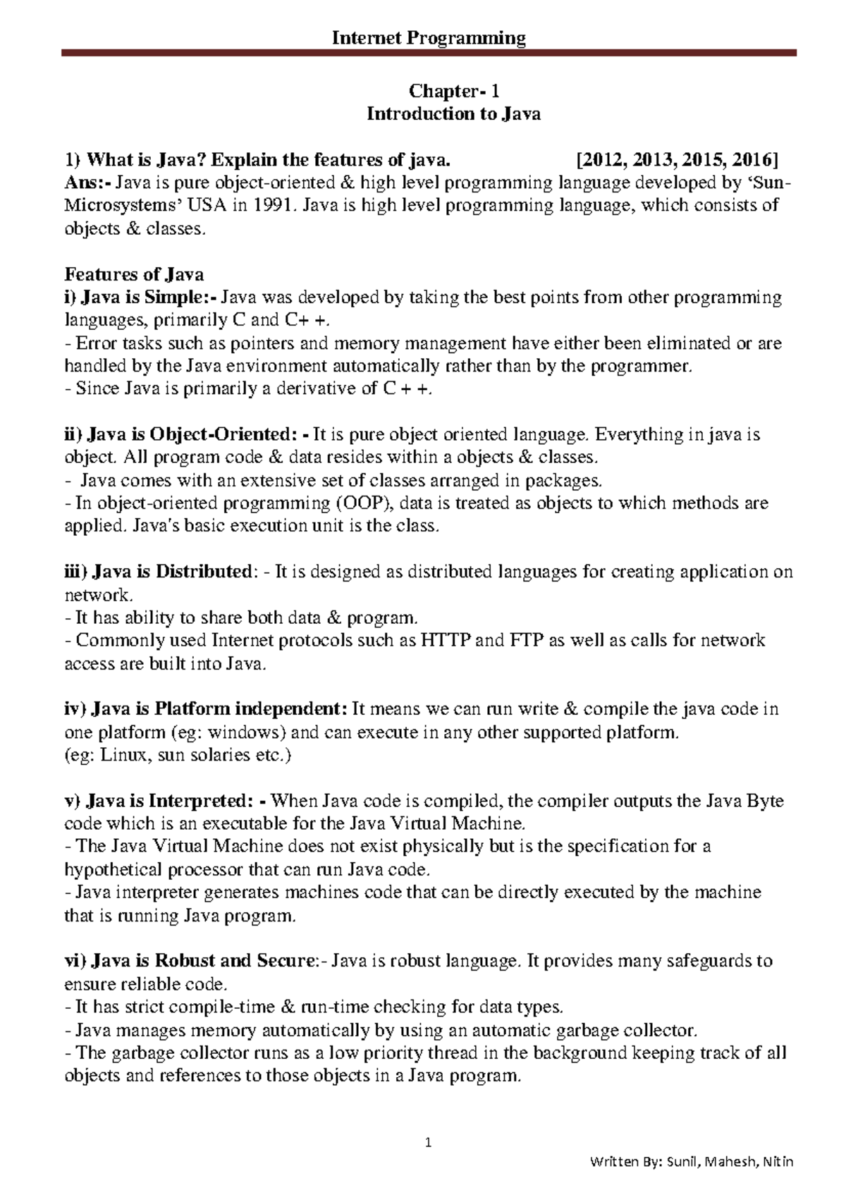 Java Notes 1 Chapter 1 Introduction To Java 1 What Is Java Explain