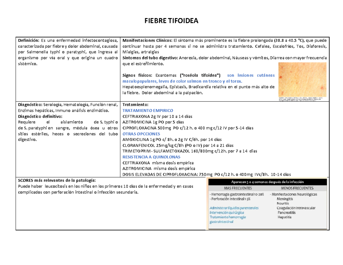 Resumen med interna - FIEBRE TIFOIDEA Definición: Es una enfermedad ...