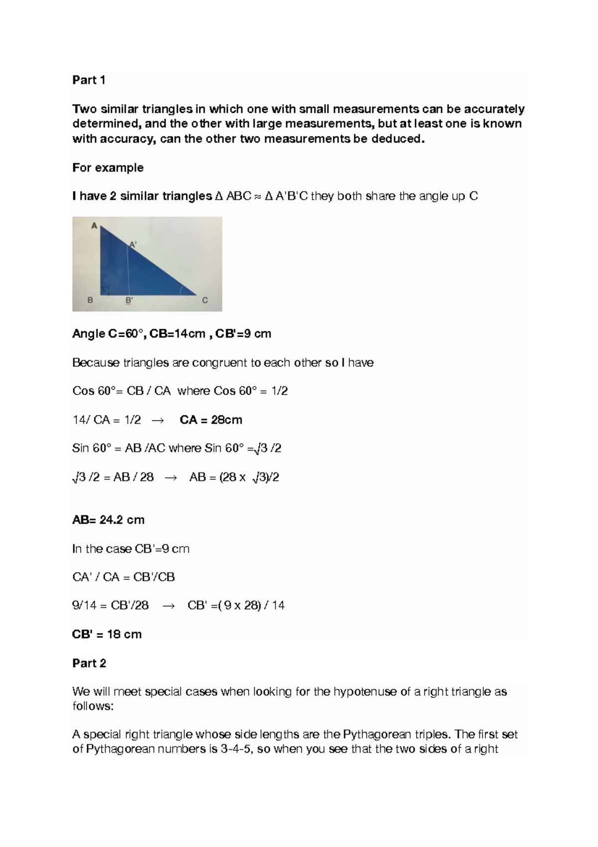 DIS7 MATH - Discussion forum week 7 - Part 1 Two similar triangles in ...