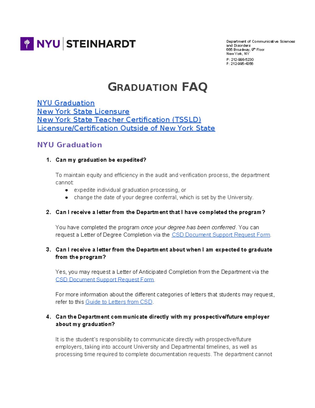 Graduation FAQ - Notes and assignments - Department of Communicative ...