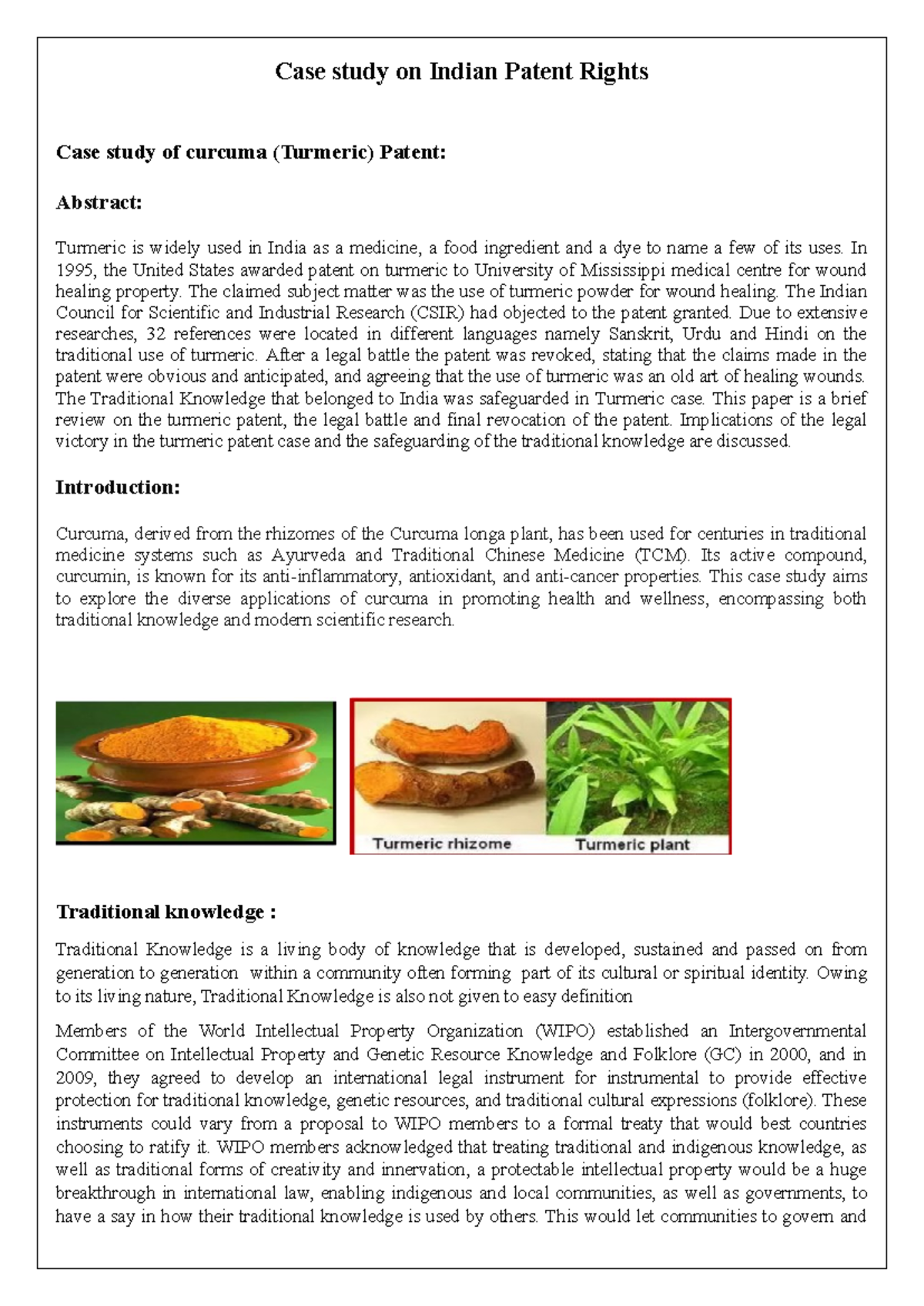 Case study on Indian Patent Rights - In 1995, the United States awarded ...