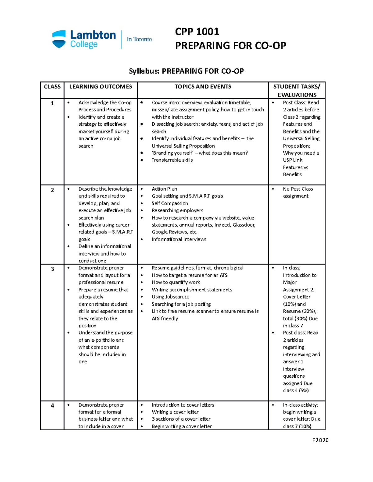 Updated Syllabus CPP 1001 August 2021 - Syllabus: PREPARING FOR CO-OP ...