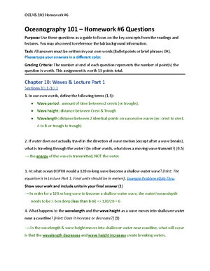 OCEA 101 HW 4 - None - Oceanography 101 – Homework #4 Questions Purpose ...