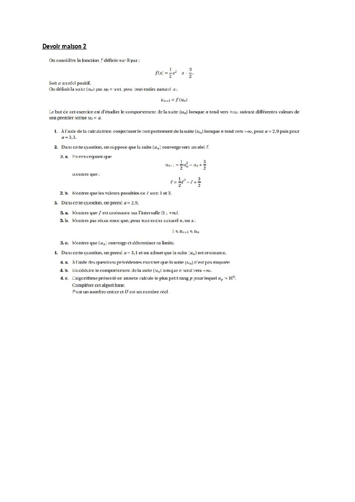 Devoir maison 2 - Copie - cage cage - Devoir maison 2 On considère la fonction f définie sur R ...