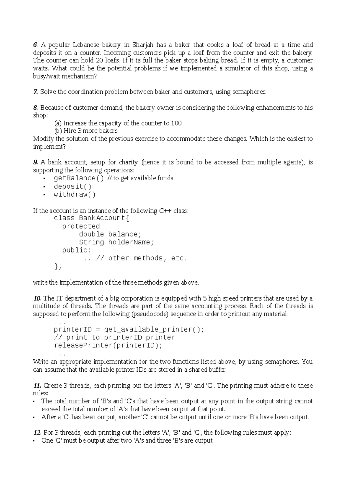 Semaphore practice - A popular Lebanese bakery in Sharjah has a baker ...
