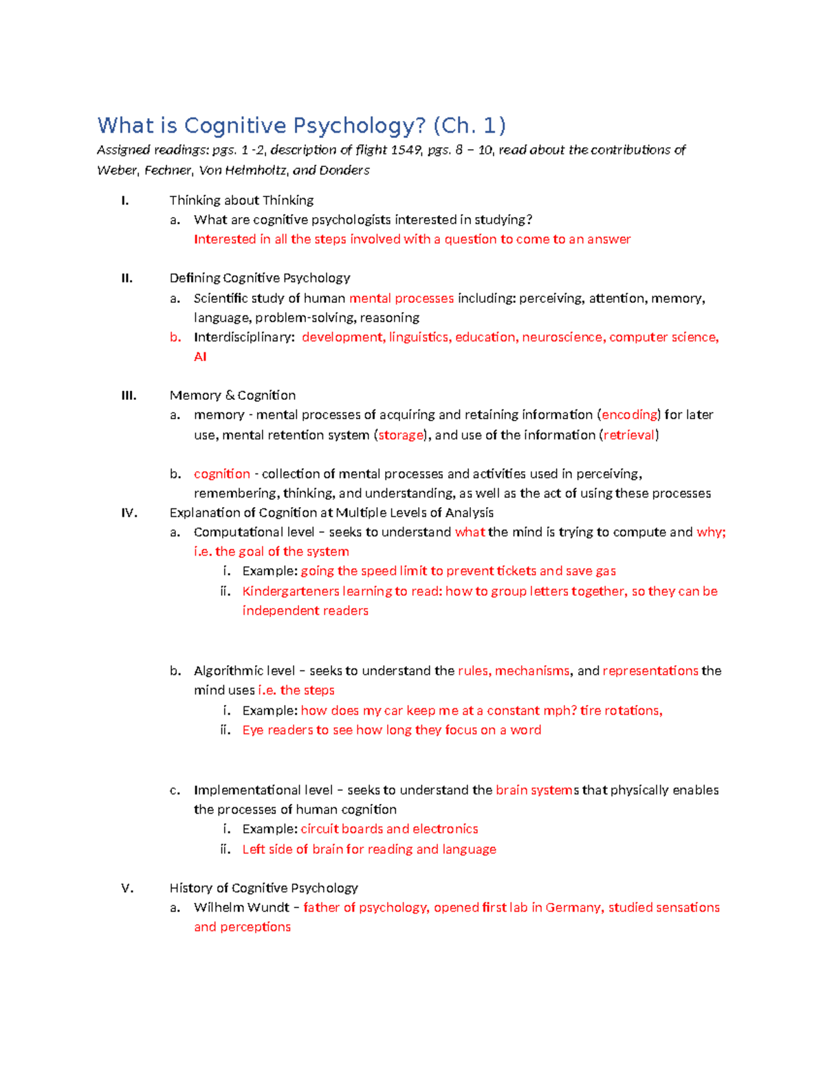 1 - Intro to Cognitive Psyc - What is Cognitive Psychology? (Ch. 1 ...