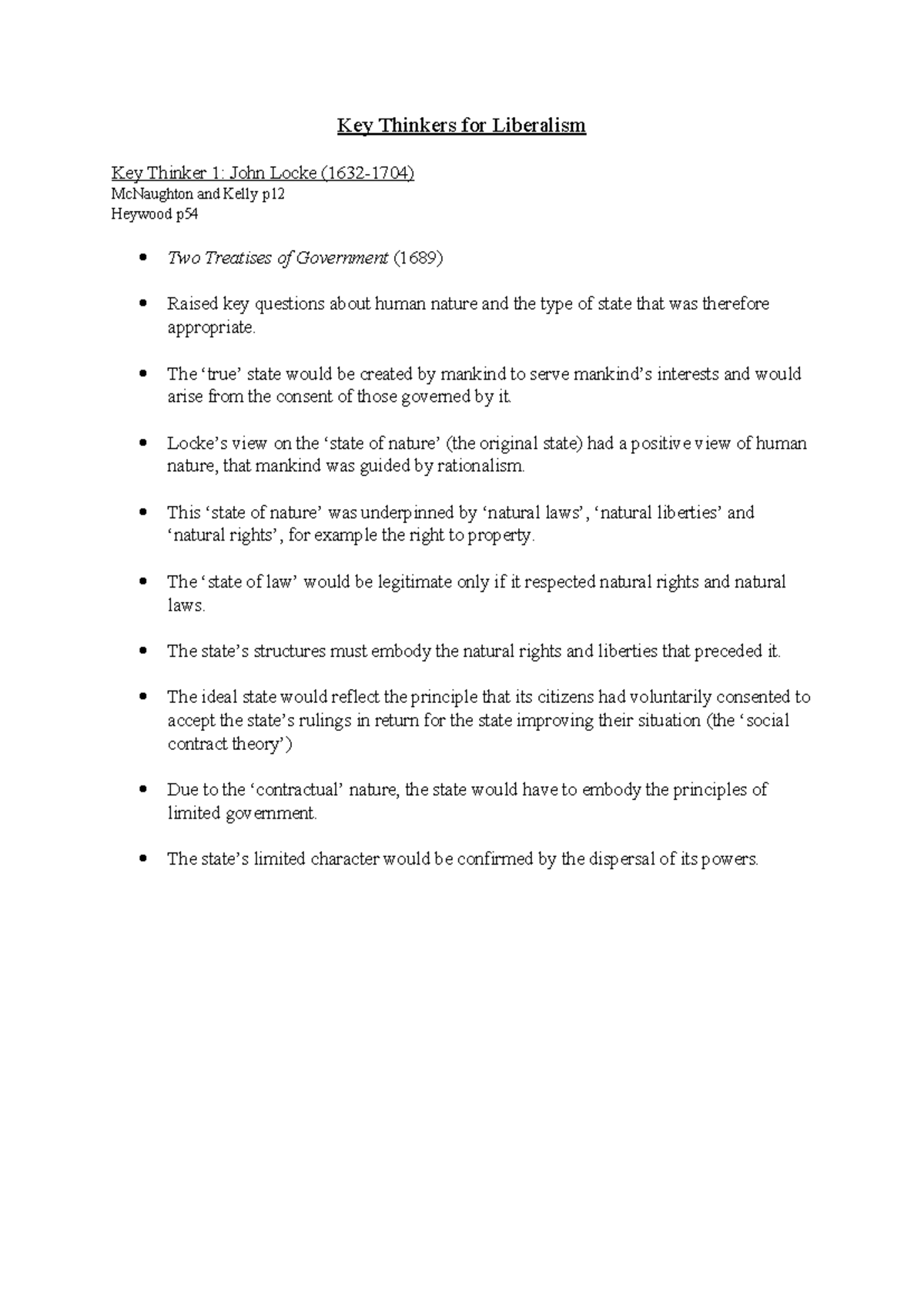 Key Thinkers for Liberalism - Key Thinker 1: John Locke (1632-1704 ...