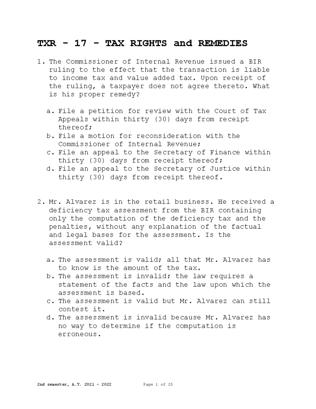 17TXR TAX Rights AND Remedies - TXR - 17 - TAX RIGHTS and REMEDIES The ...