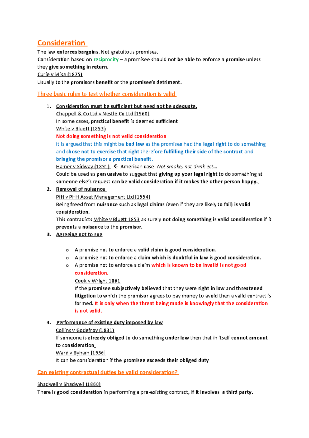 Consideration in contract lecture - LAW-4006B - UEA - Studocu