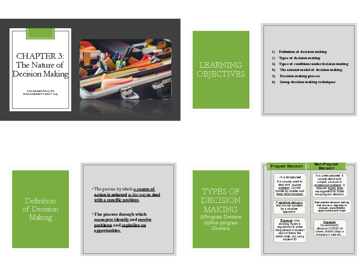 Chapter 3 The Nature of Decision Making - CHAPTER 3: The Nature of ...