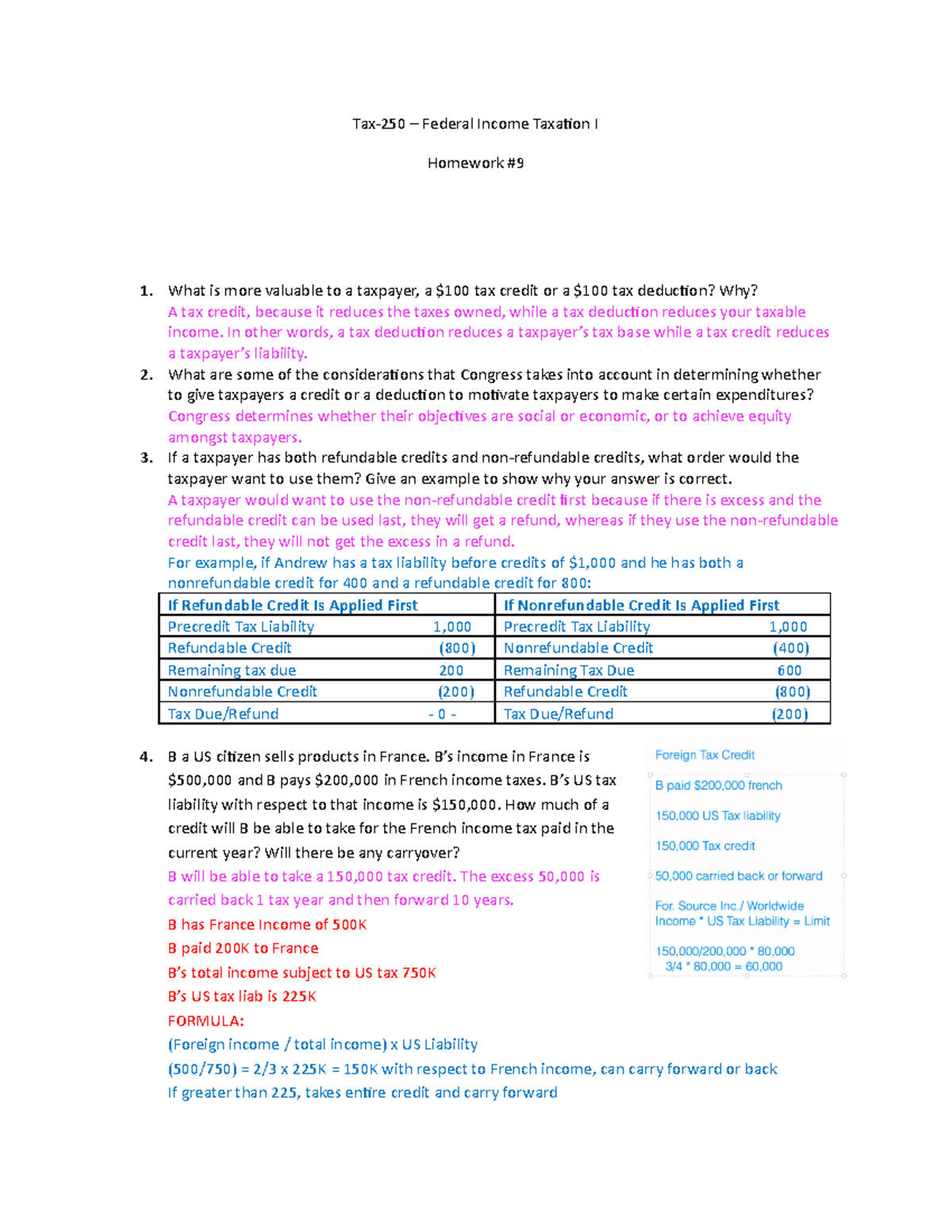Tax HW 9 - tax hw - Tax-250 – Federal Income Taxation I Homework # 1 ...