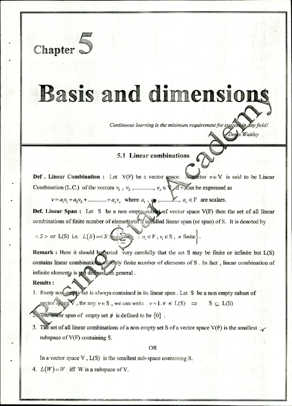 Basis & dimenstion - Notes - Chapter 5 Basis and dimensions Continuous ...