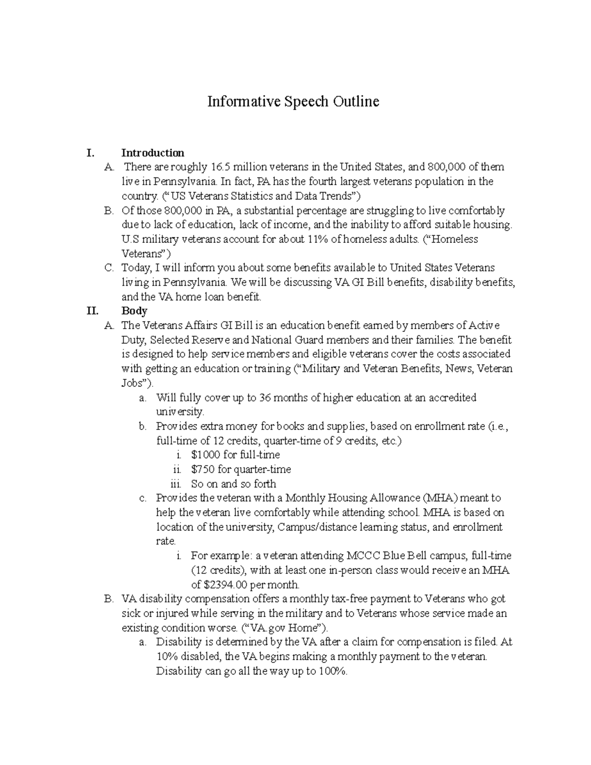 Informative Outline - Informative Speech Outline I. Introduction A ...