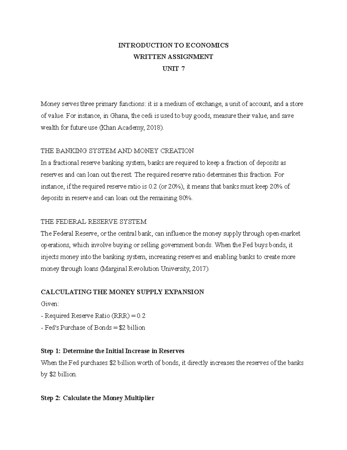 Econ WA7 - Introduction to economics, written assignment unit 7 ...