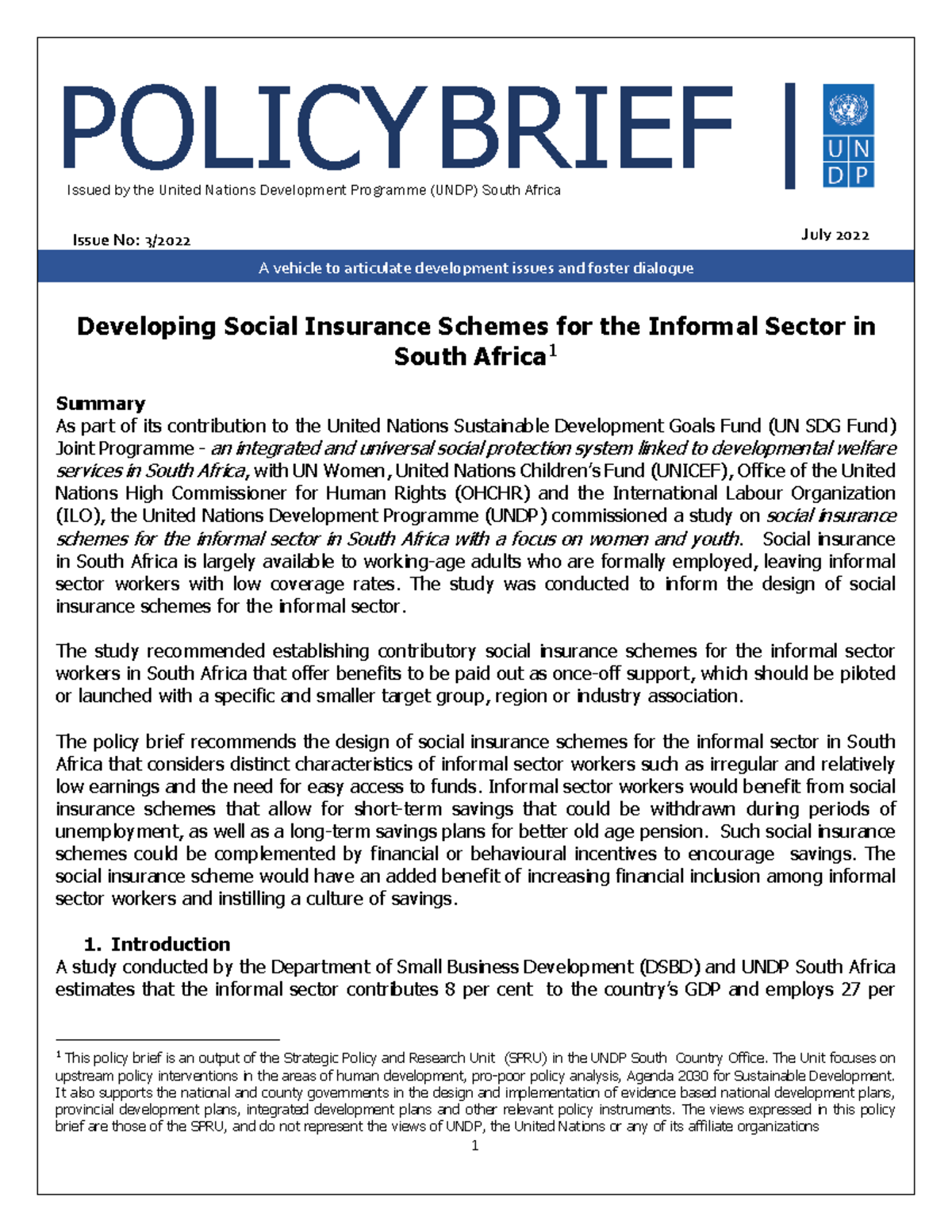 Policy Brief 2022 - Developing Social Insurance Schemes for the ...