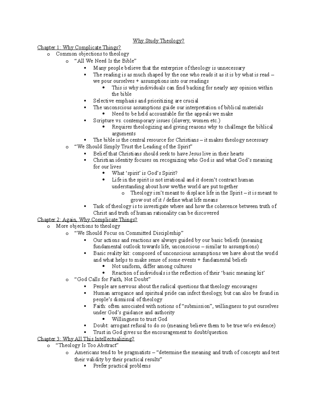 Why Study Theology - Chapter Notes - Why Study Theology? Chapter 1: Why ...