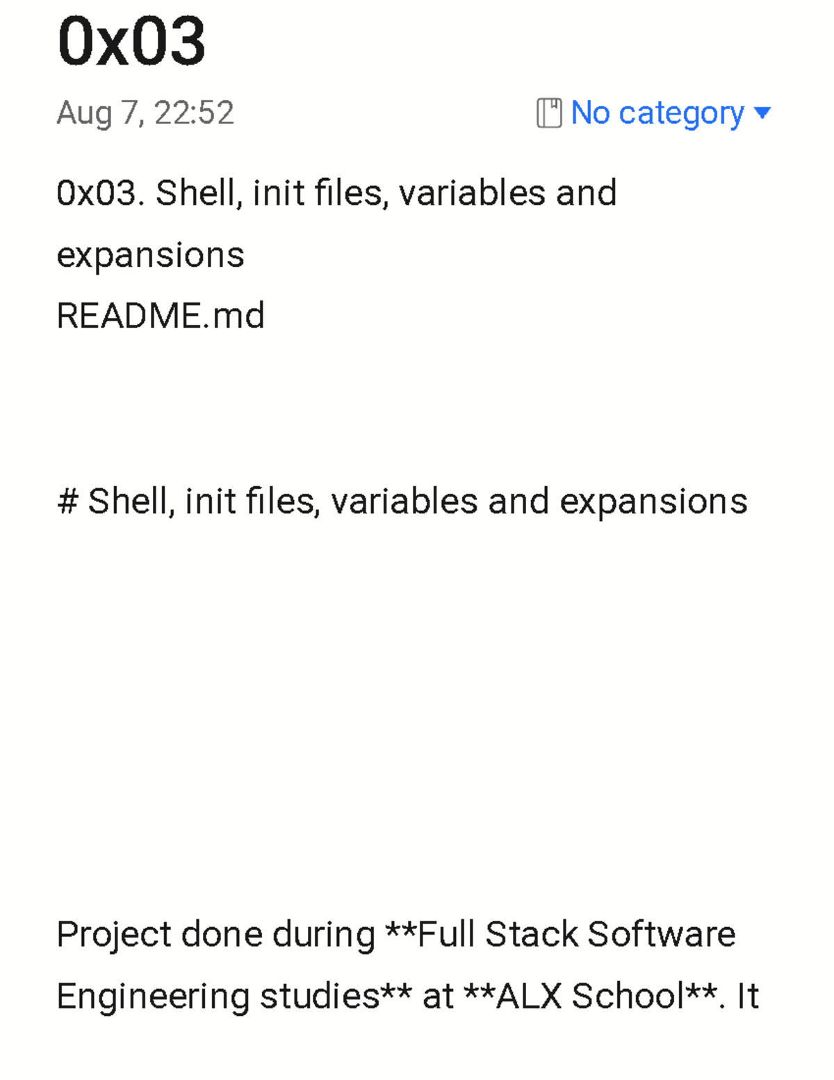 0x03 init - Alx assessment - 0x03 Aug 7, 22:52 No category 0x03. Shell, init files, variables ...