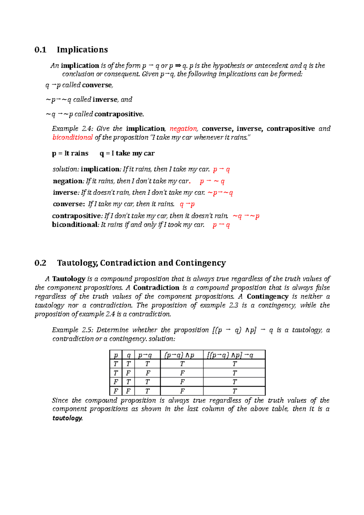 Lesson 2 - Lecture notes - 0 Implications An implication is of the form ...