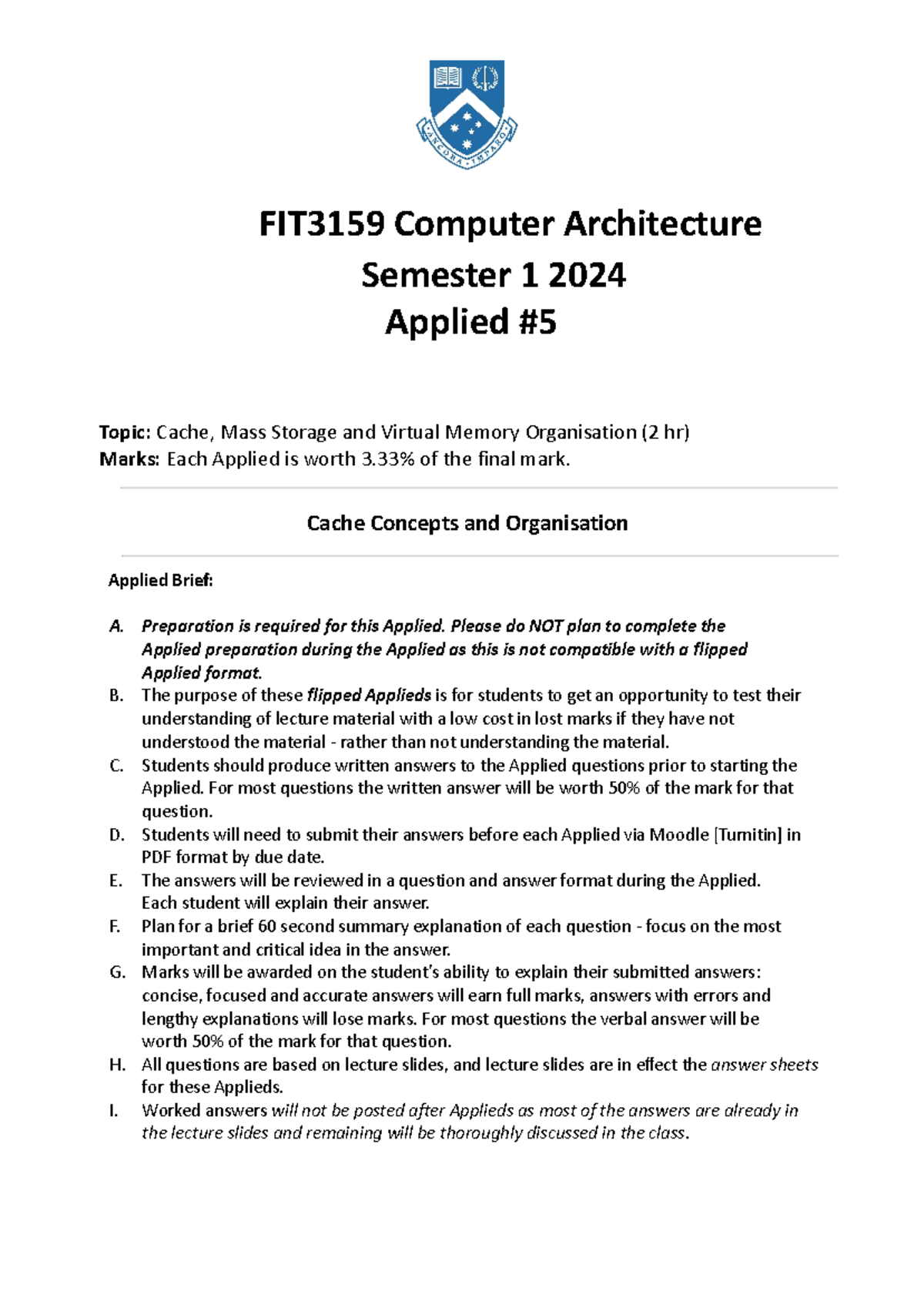 FIT3159 Week 9 Applied 05 - FIT3159 Computer Architecture Semester 1 ...