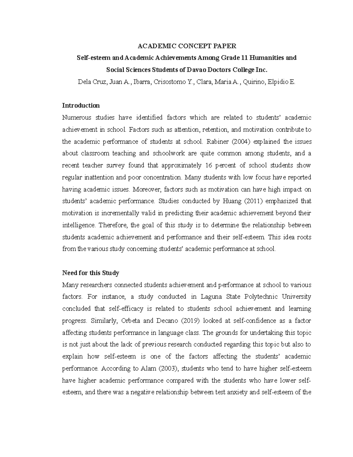 (5) Self-esteem and Academic Achievements Among Grade 11 Humanities and ...