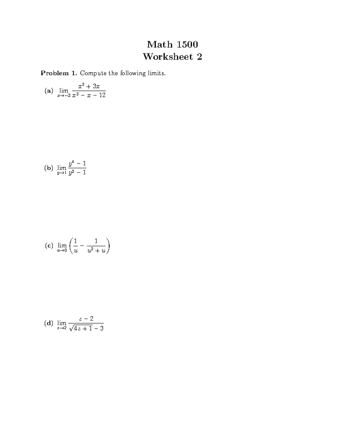 Worksheet 2 - Practical - Math 1500 Worksheet 2 Problem 1 the following ...
