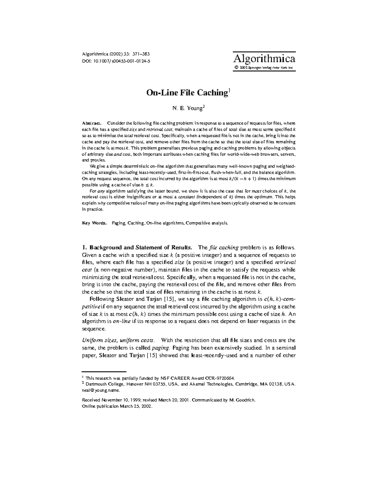 Young 02Online - Prof is Naveen Garg - DOI: 10/s00453-001-0124- Algorithmica (2002) 33: 371 ...