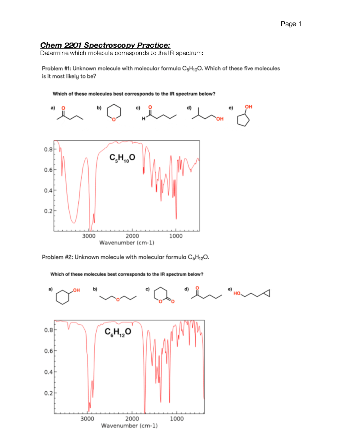 WS 20 Spectroscopy - Chem 2201 Spectroscopy Practice: Determine which ...