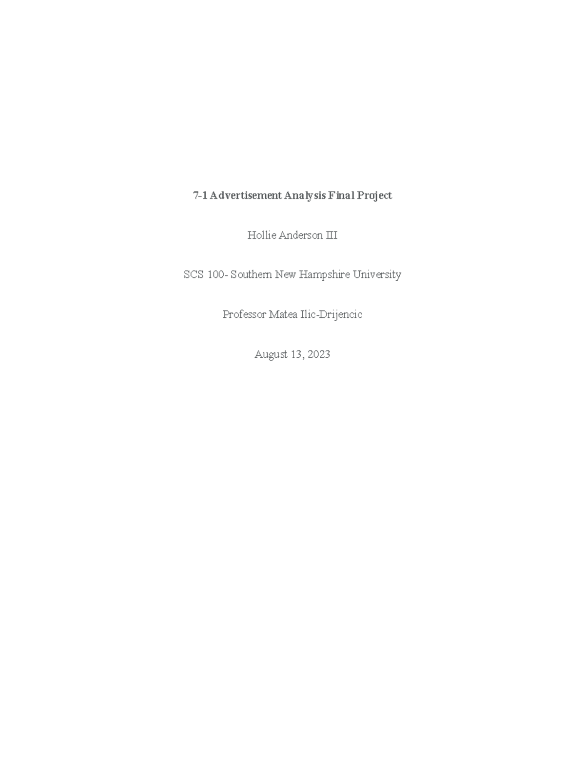 SCS-100 7-1 Advertisement Analysis Final Project - 7-1 Advertisement ...