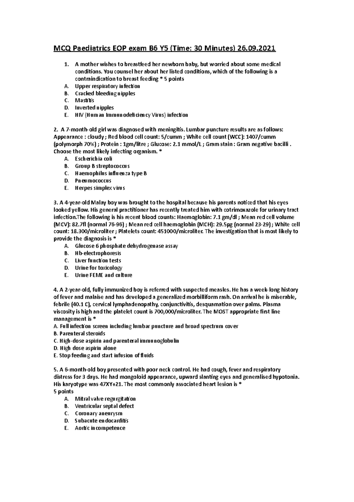 B6Y5 Pediatric EOP Exam - Doctor of Medicine - Lincoln University ...