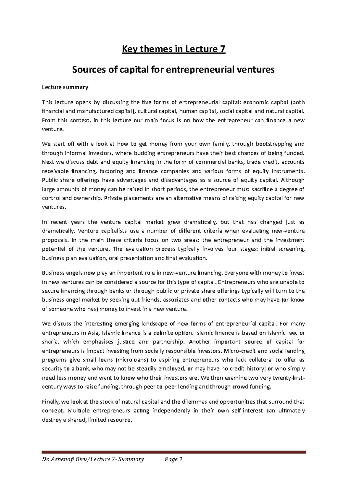 Lecture Summary Week 7 - vce further - Key themes in Lecture 7 Sources ...