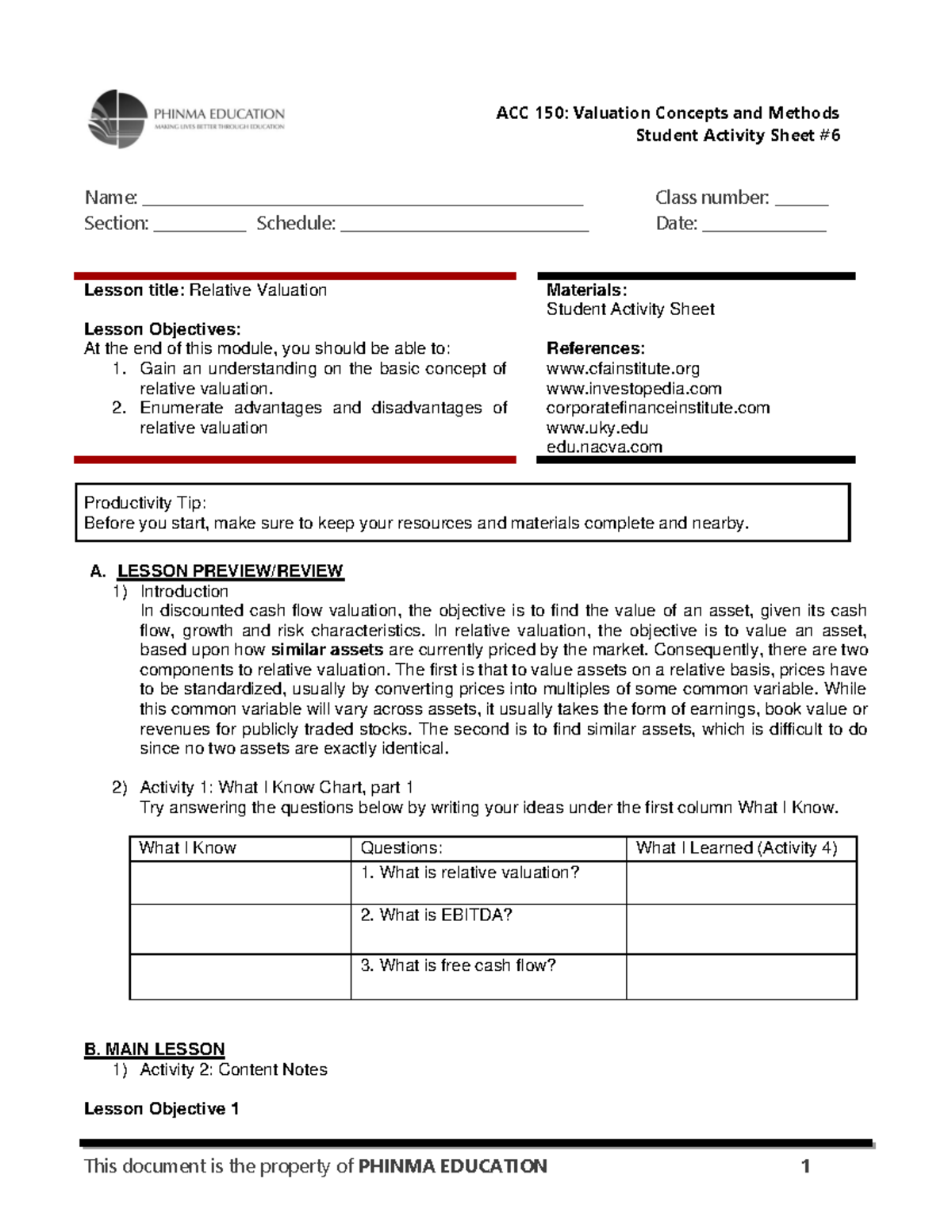 ACC150 - ACC 150 - Student Activity Sheet # Name: - Studocu