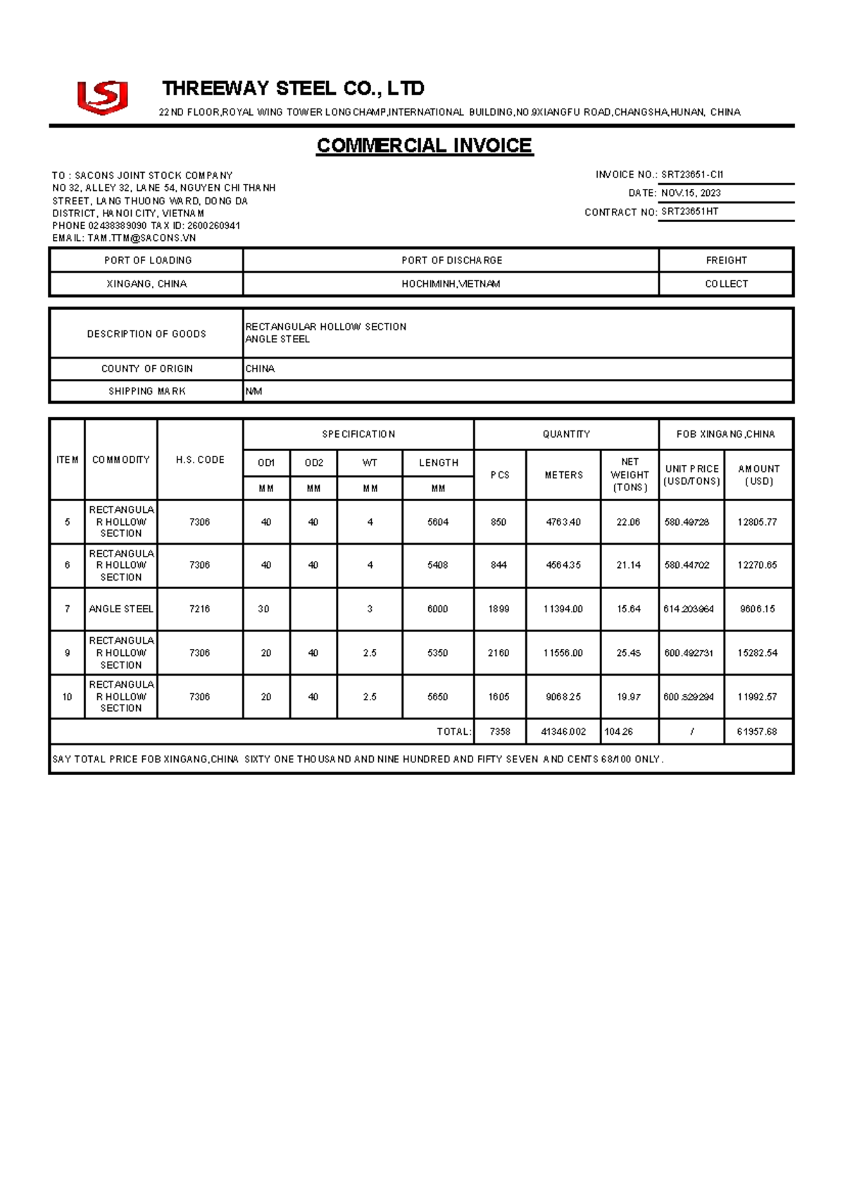 Invoice Invoice Invoice Invoice - THREEWAY STEEL CO., LTD 22ND FLOOR ...