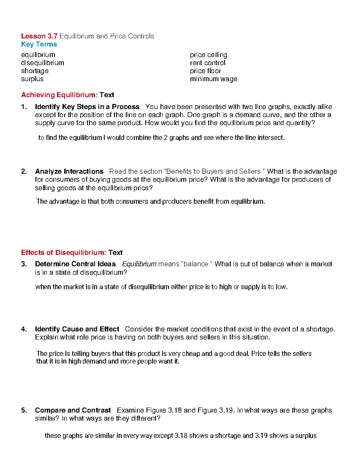 Lesson 3.7 Equilibrium and Price Controls - Lesson 3 Equilibrium and ...