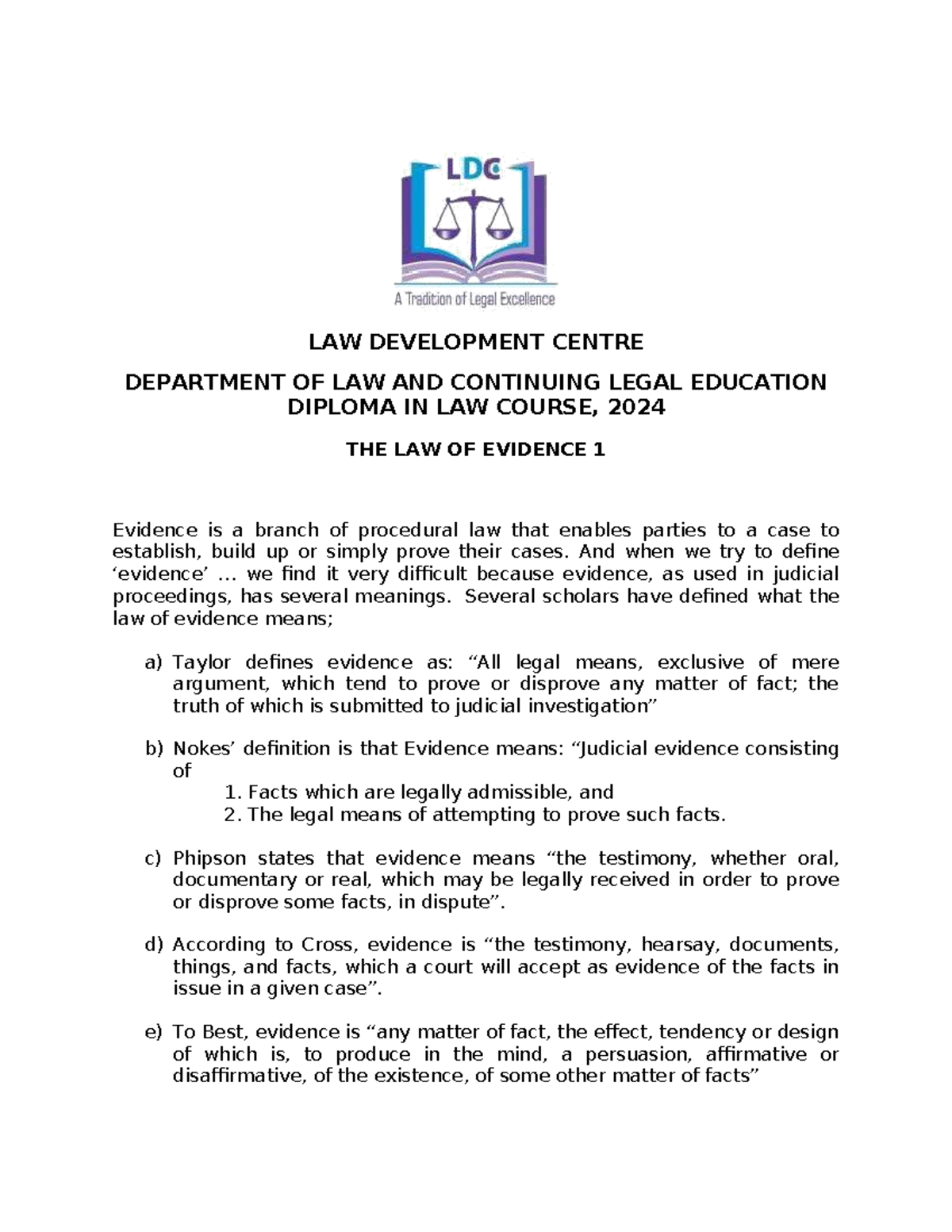 LAW OF Evidence 33 - LAW DEVELOPMENT CENTRE DEPARTMENT OF LAW AND CONTINUING LEGAL EDUCATION ...