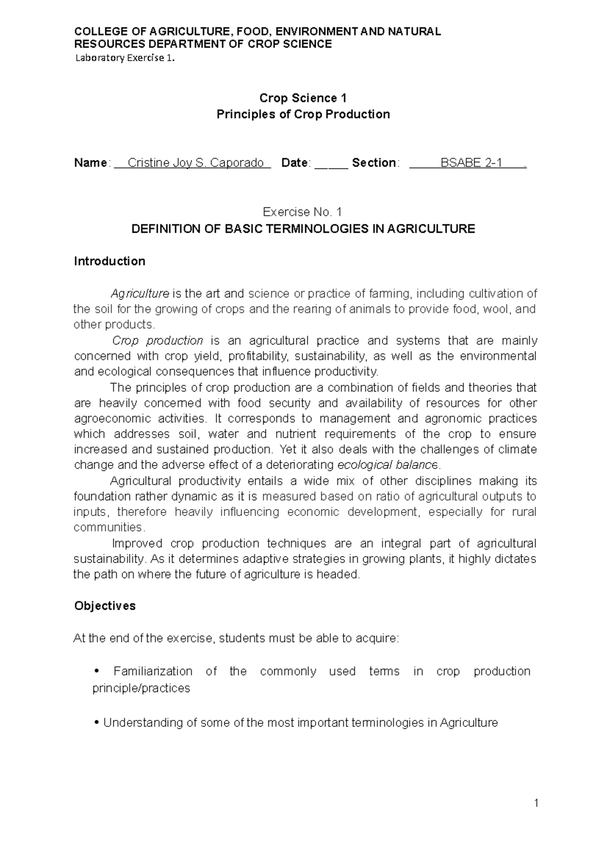 DEFINITION OF BASIC TERMINOLOGIES IN AGRICULTURE - RESOURCES DEPARTMENT ...
