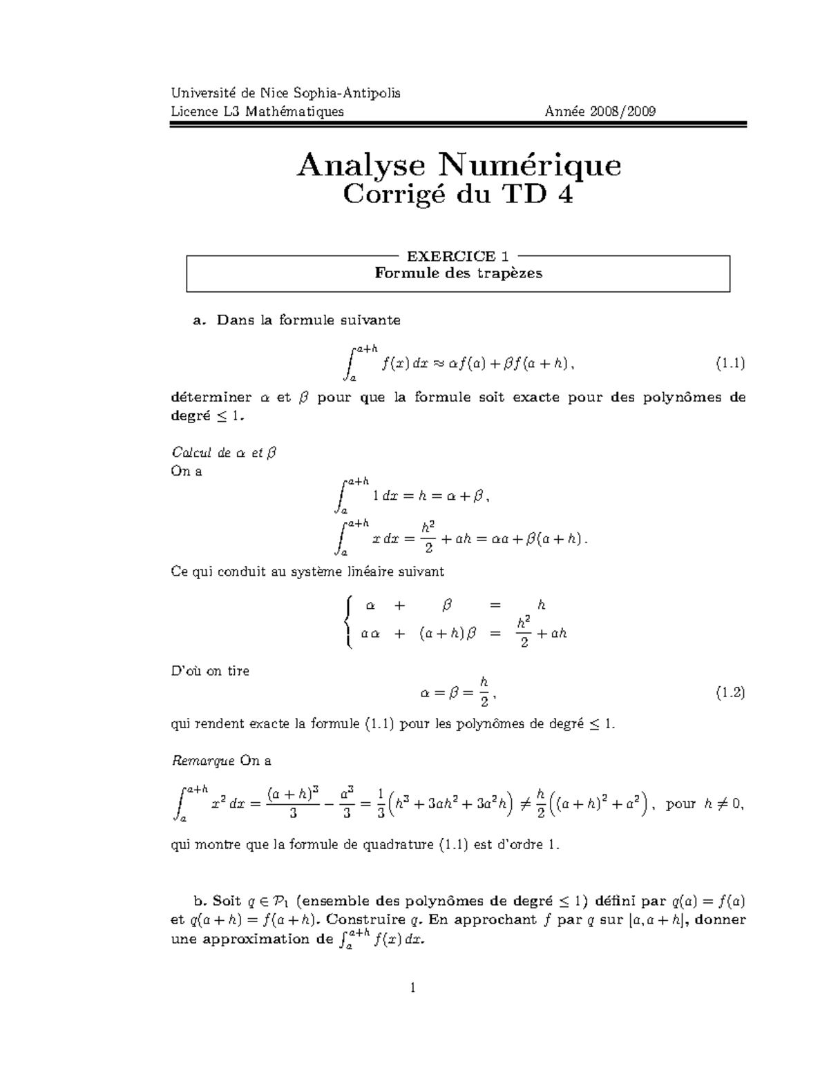 CTD4 - math - Licence L3 Math ́ematiques Ann ́ee 2008/ Analyse Num ́erique Corrig ́e du TD 4 ...