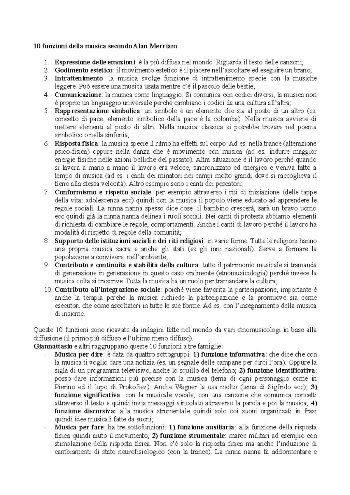 10 funzioni della musica secondo Alan Merriam - Riguarda il testo delle ...
