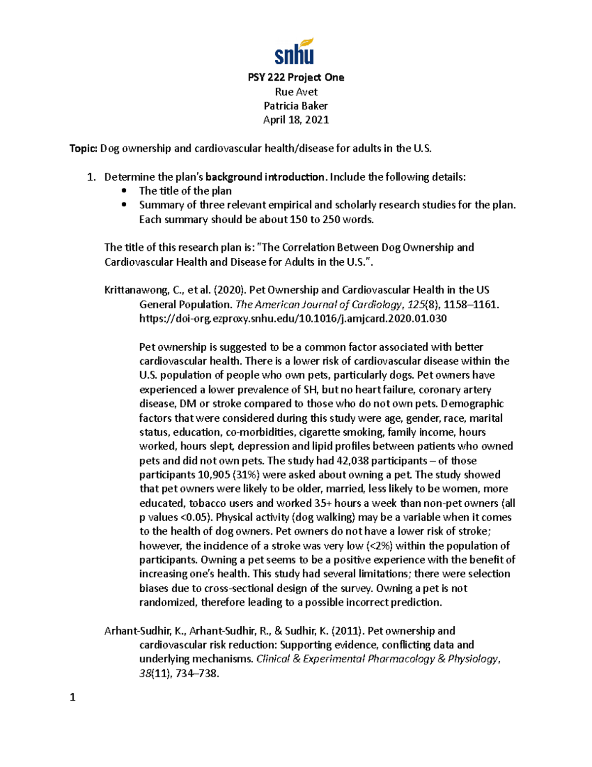 Research Methods PSY222 Project One - PSY 222 Project One Rue Avet ...