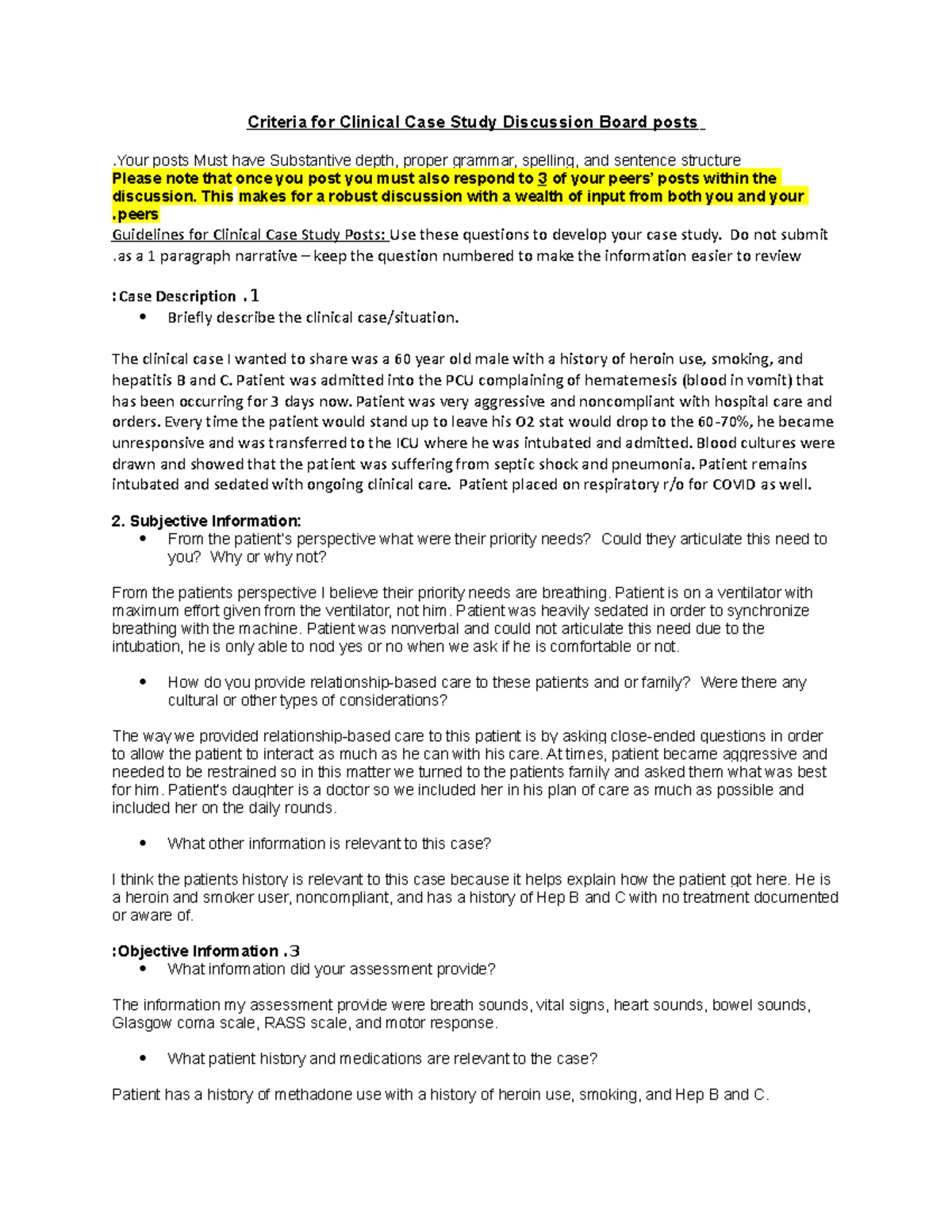 Clinical Case Study 1 - wfawfawfawef - Criteria for Clinical Case Study ...