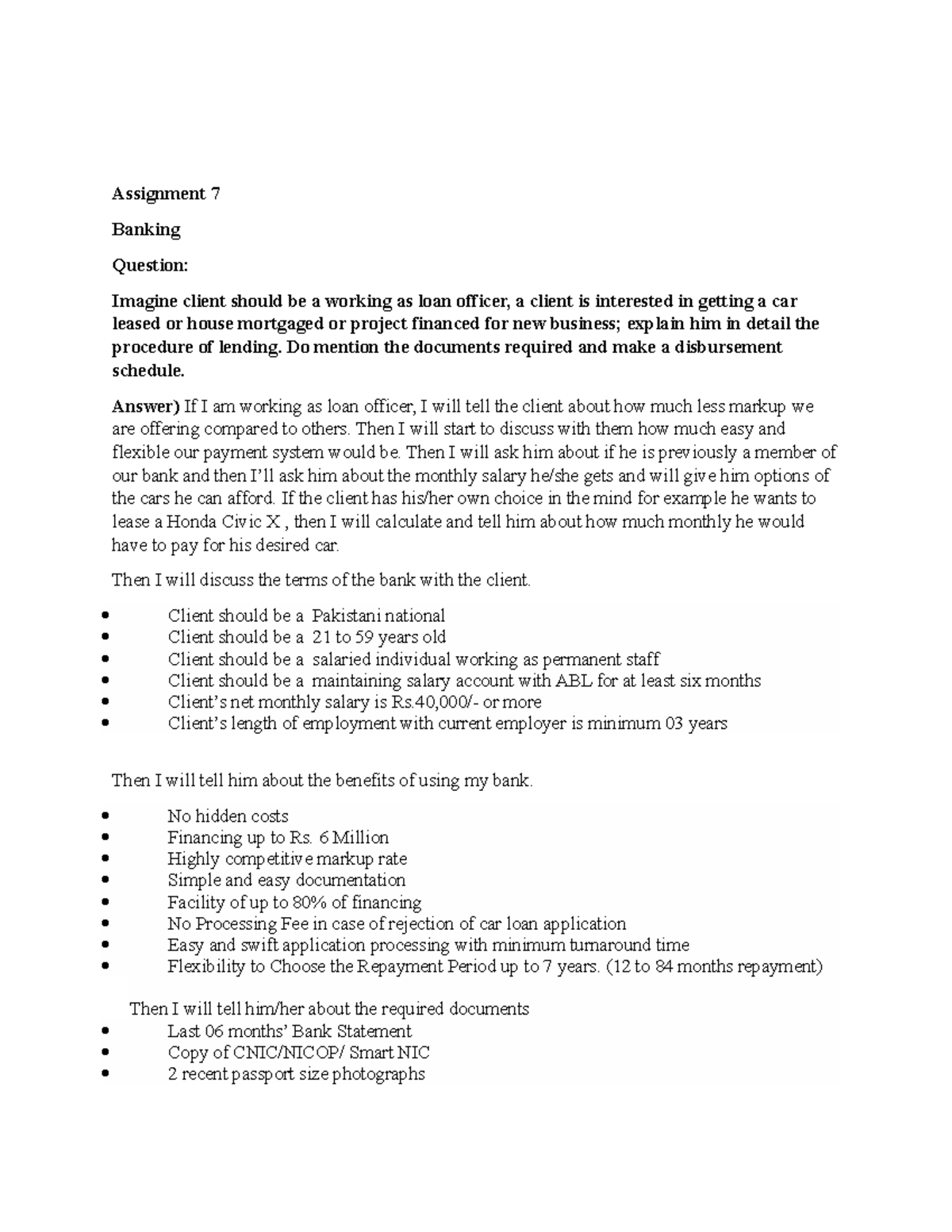 Banking Assignment - Assignment 7 Banking Question: Imagine client ...
