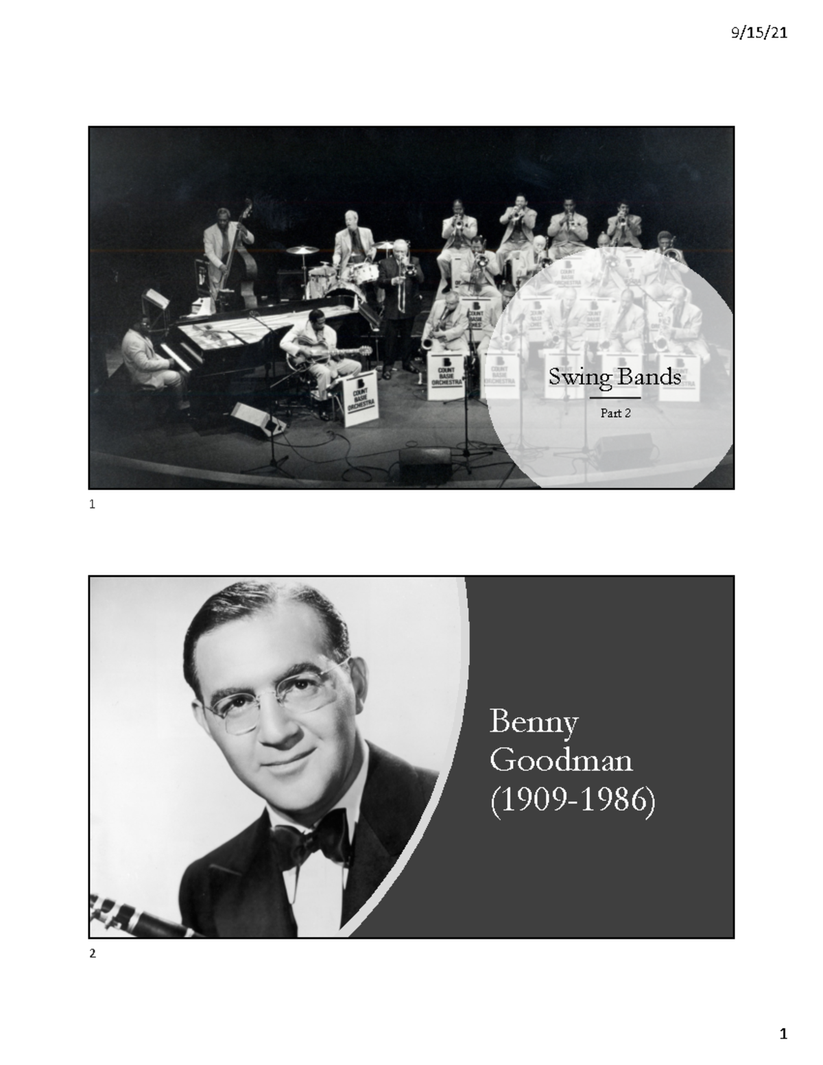 Jazz Appreciation Chpt. 5b slides - Swing Bands Part 2 1 Benny Goodman ...