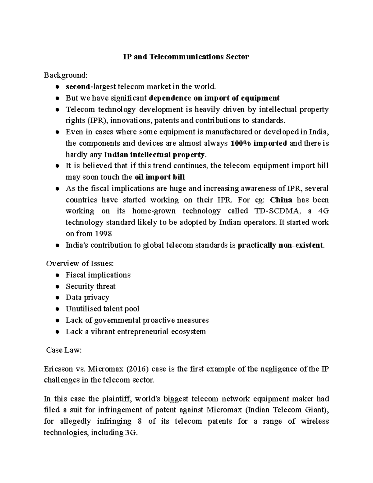Telecommunication Law notes - IP and Telecommunications Sector ...