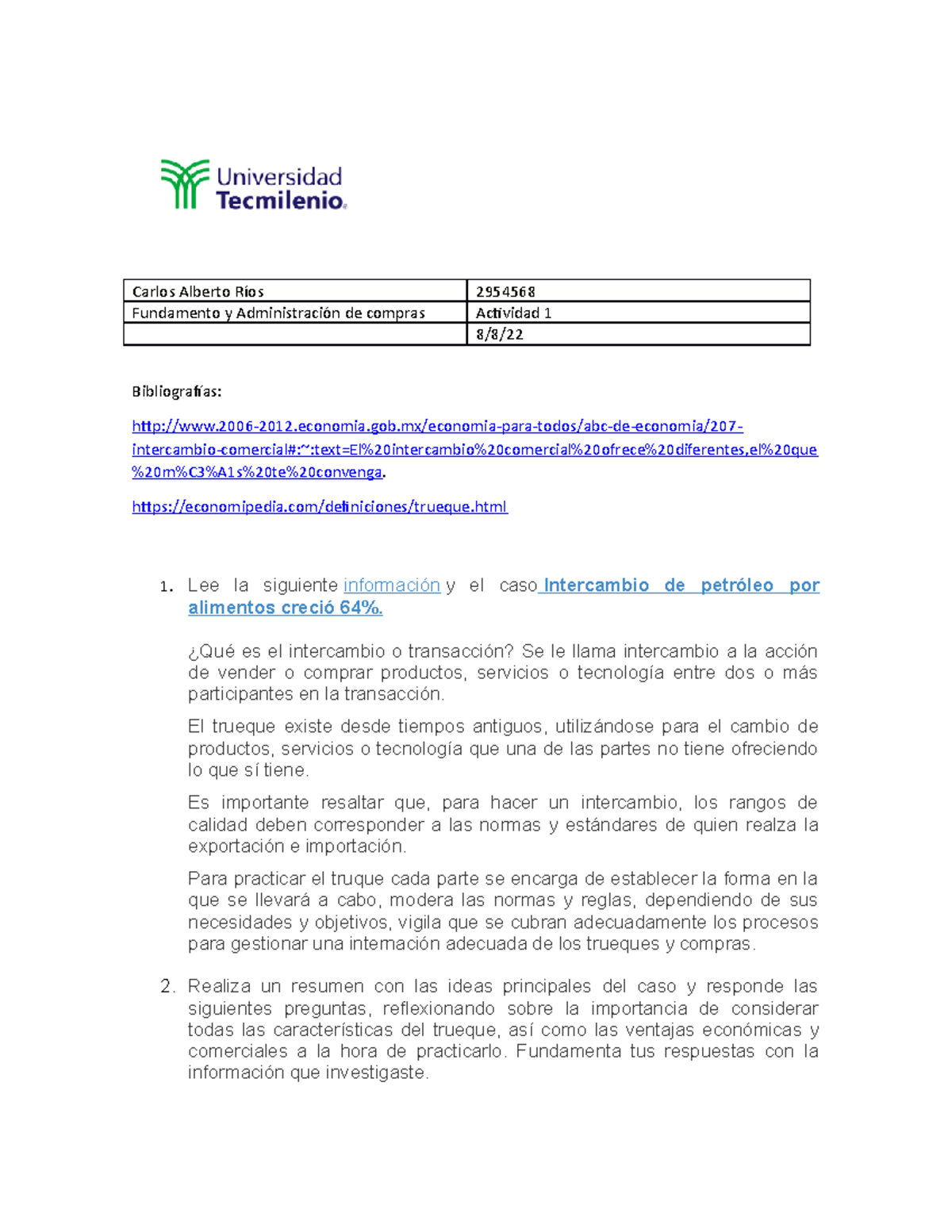 Actividad 1 - Act 1 - Carlos Alberto Ríos 2954568 Fundamento y Administración de compras ...