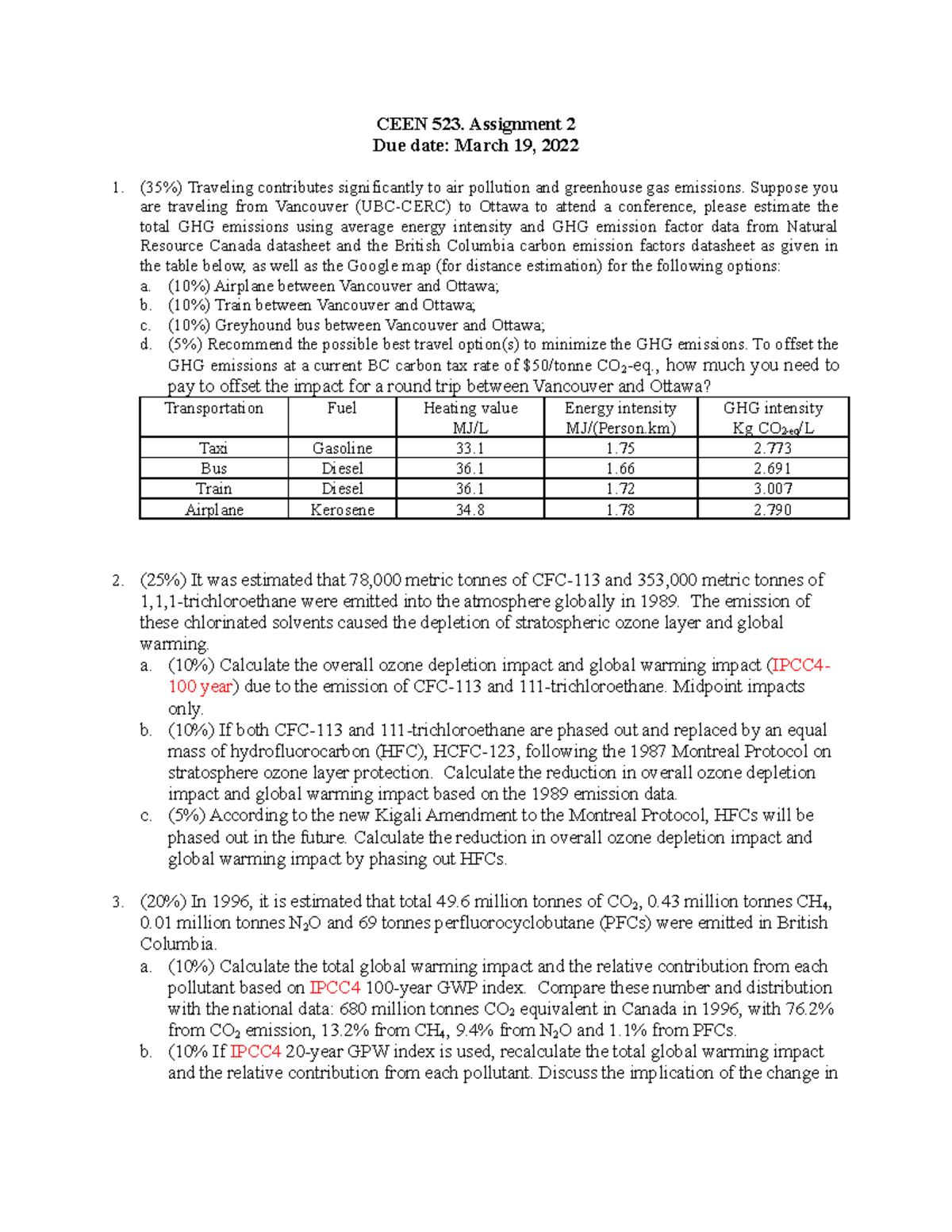 CEEN523 - assignment 2 - 2022 - CEEN 523. Assignment 2 Due date: March ...