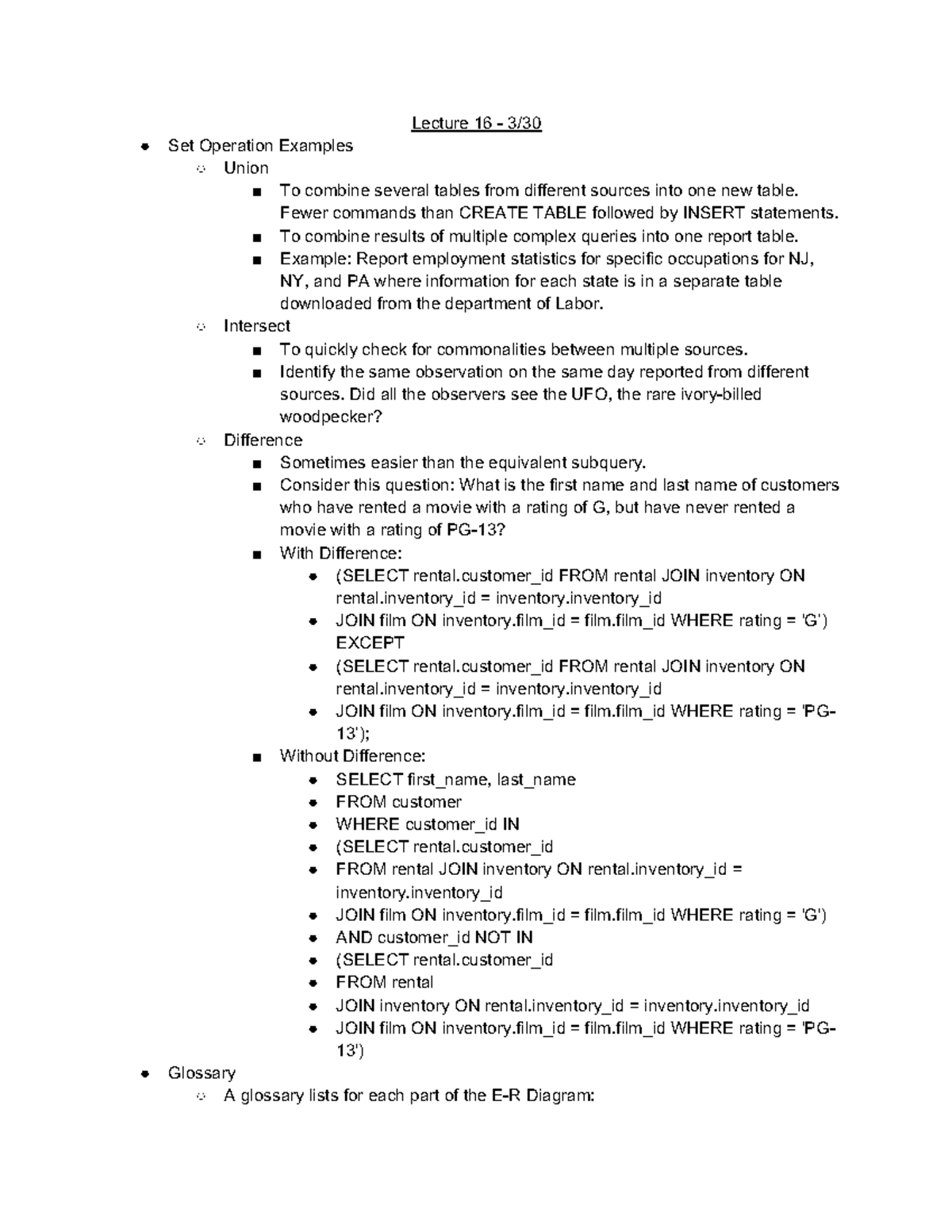 Lecture 16 - 3 30 - Notes - Lecture 16 - 3/ Set Operation Examples ...