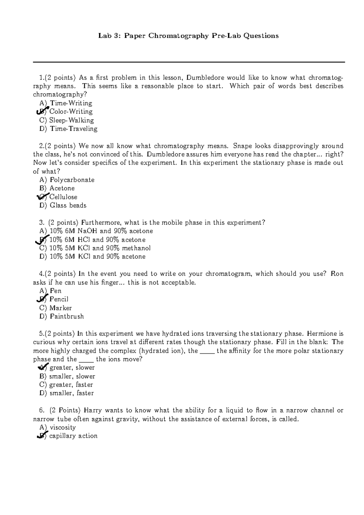 Lab 3 Prelab chromatography - Lab 3: Paper Chromatography Pre-Lab ...