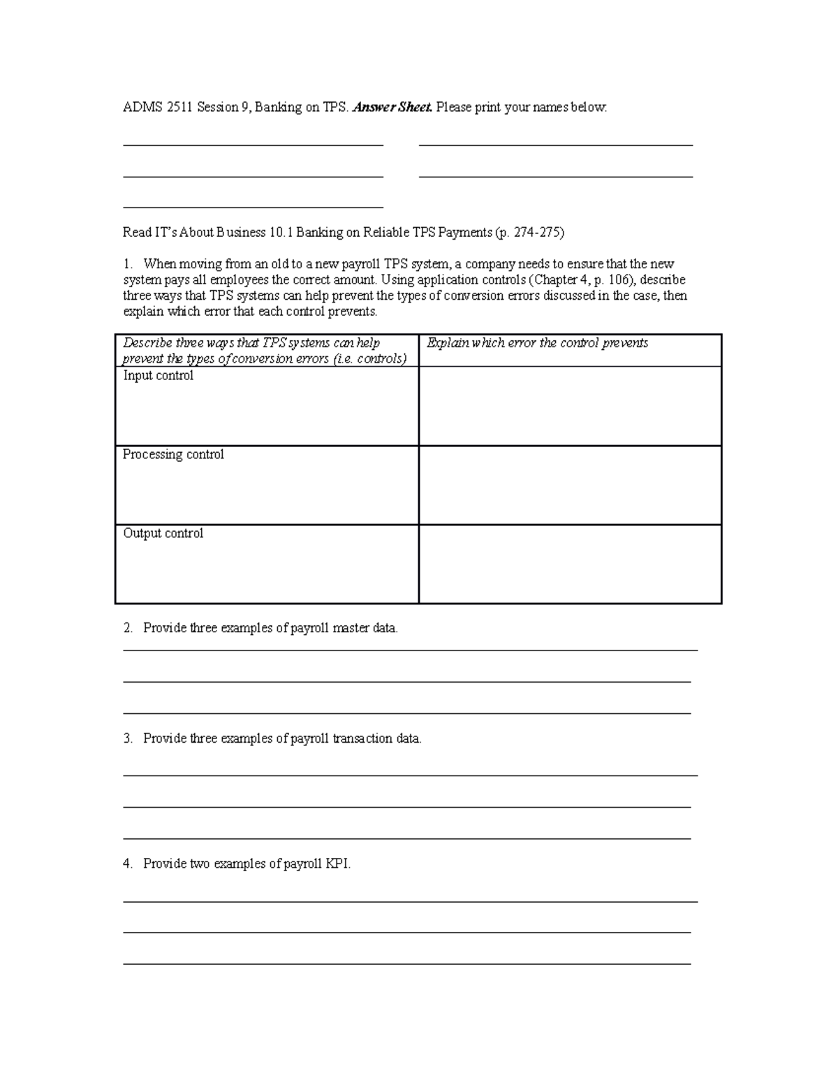 2511 S9 PPQ - Practice Questions - ADMS 2511 Session 9, Banking on TPS ... 2511 S9 PPQ - Practice Questions - ADMS 2511 Session 9, Banking on TPS ...