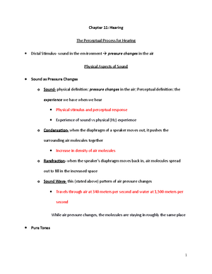 Hearing notes part one - The process of hearing involves several steps ...