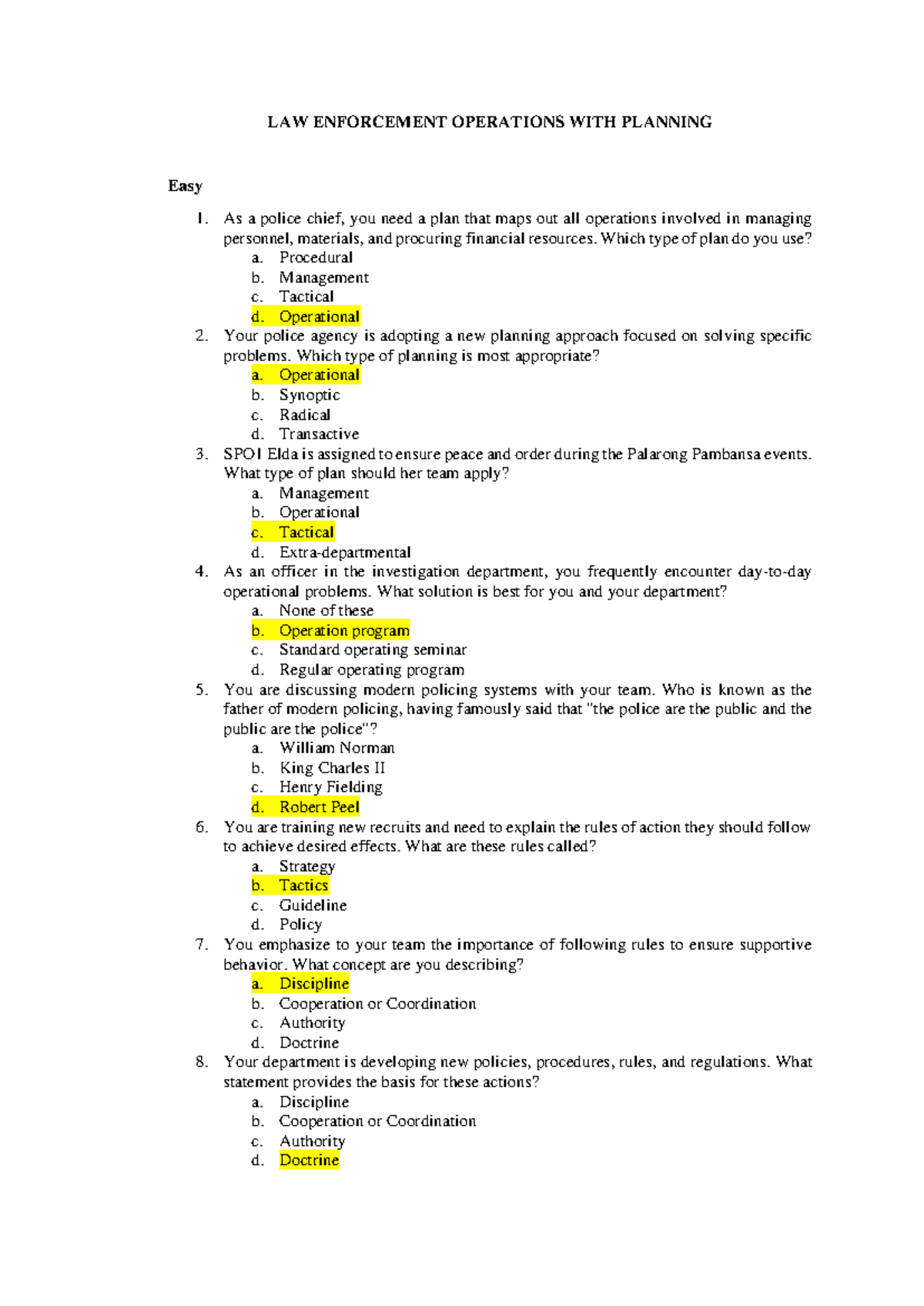 LAW Enforcement Operation WITH Planning - LAW ENFORCEMENT OPERATIONS ...